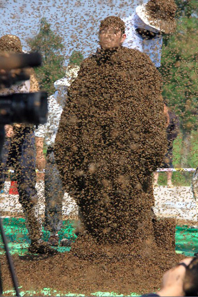 Fearless Chinese man covers entire body in bees - Guinness World ...