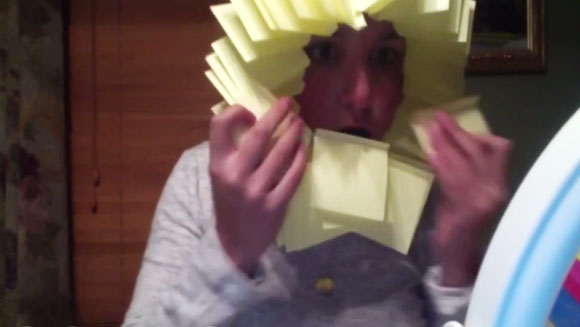 Video Classics: American woman covers entire face with sticky notes in ...