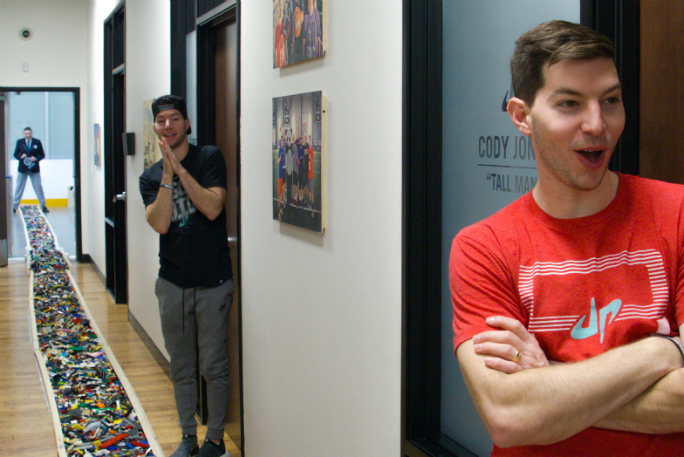 YouTube stars Dude Perfect complete daring 45-metre Lego brick walk ...