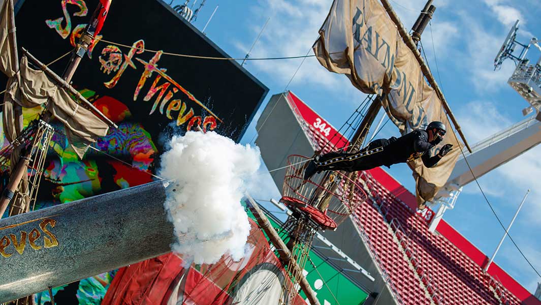Human cannonball is shot out of pirate cannon to celebrate new Xbox ...