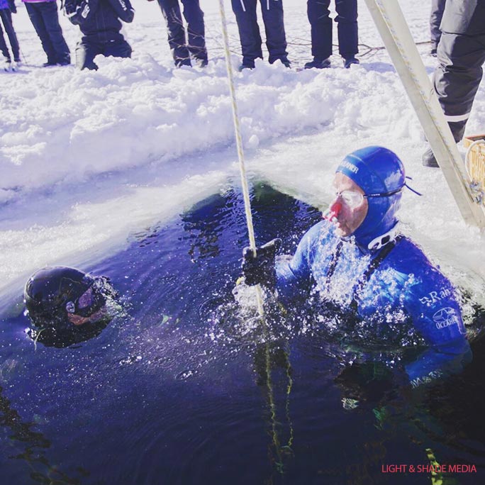 Freediver Ant Williams holds his breath as he plunges 70 m under ice in ...