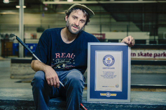 Blind skateboarder Dan Mancina grinds his way into the record books ...