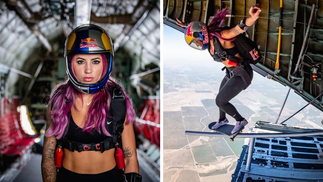 Skater Leticia Bufoni grinds out of a plane at 9,000 ft to land epic ...