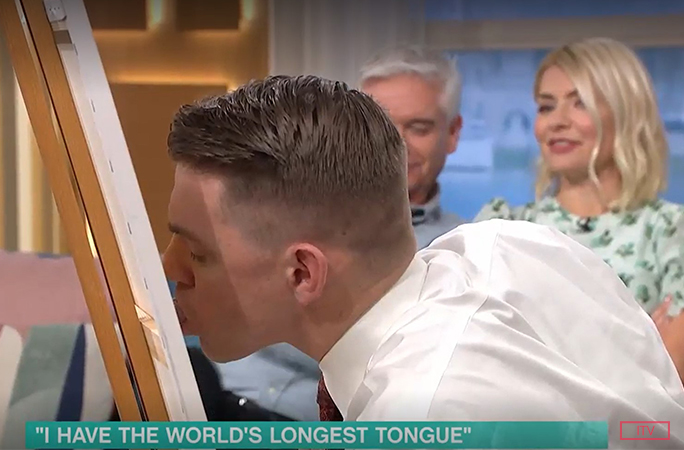 Man with world’s longest tongue shows off unique painting skills on TV ...