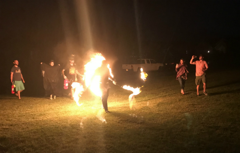 Most full body burn fire whip cracks with two whips in 30 seconds ...