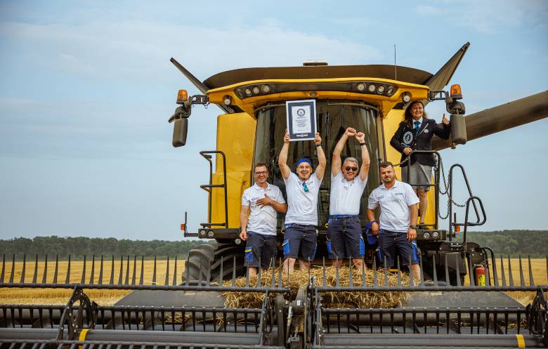 Most wheat harvested by a single combine harvester in eight hours (team ...